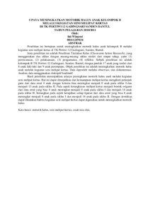 UPAYA MENINGKATKAN MOTORIK HALUS ANAK KELOMPOK B MELALUI KEGIATAN SENI MELIPAT KERTAS DI TK ...